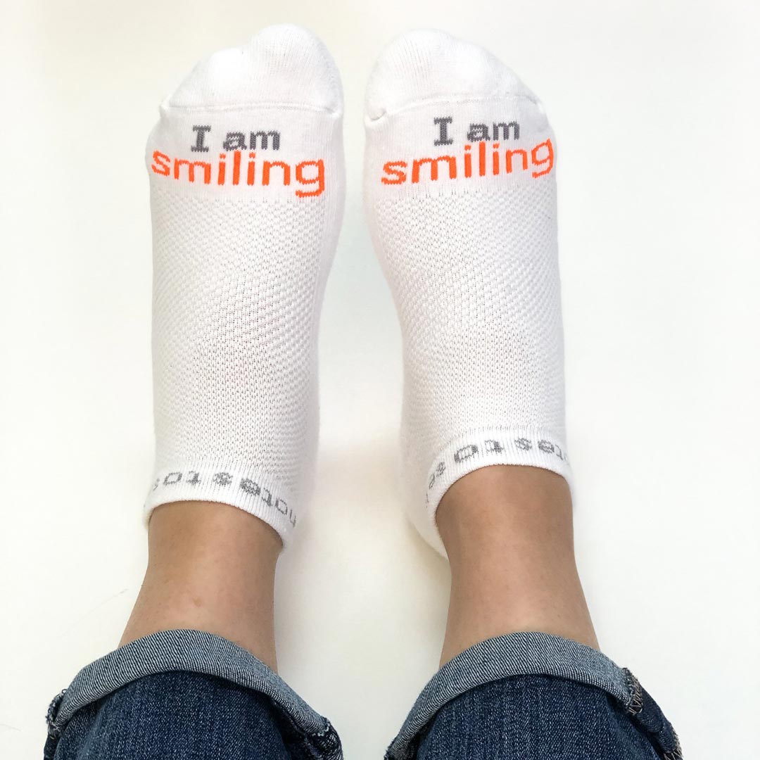 'I am smiling' socks | white low-cut socks | notes to self® – notes to ...