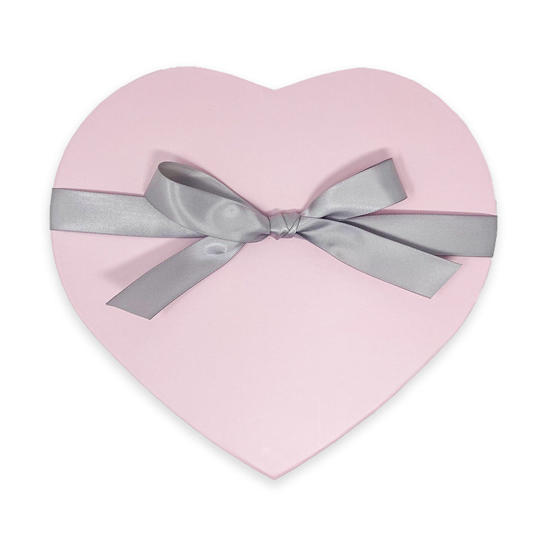 Pink heart-shaped gift box with silver satin ribbon | notes to self ...